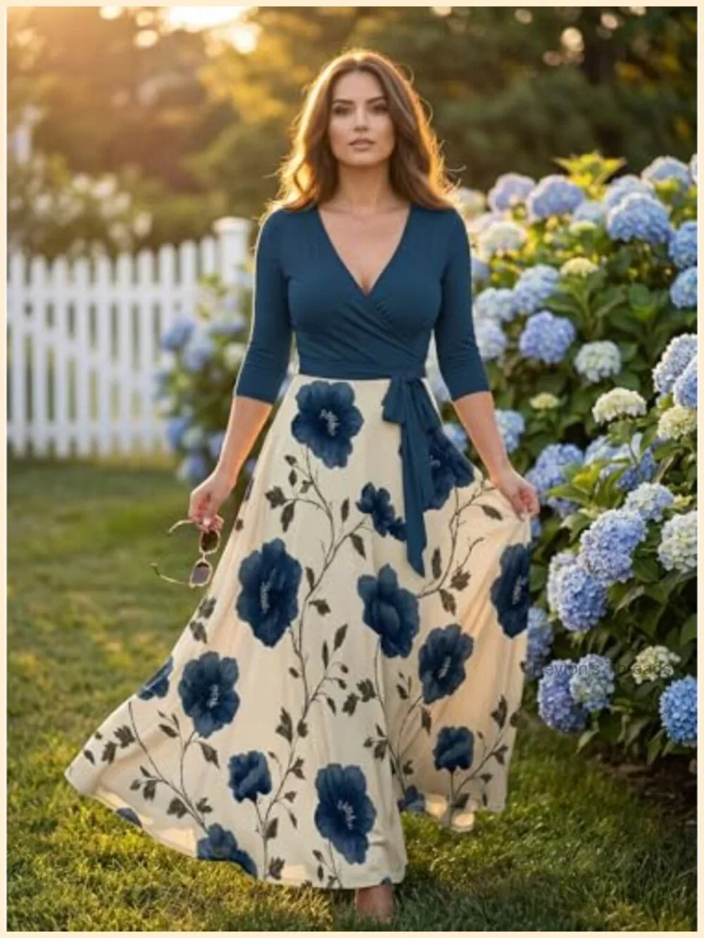 Dresses | Plus Size Maxi Wrap Dress Floral Semi Formal 34 Sleeve ...